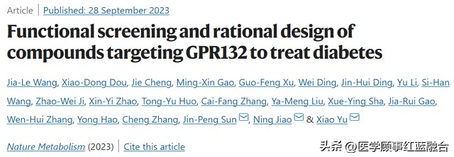 糖尿病治疗新靶点！揭示GPR132的关键作用！